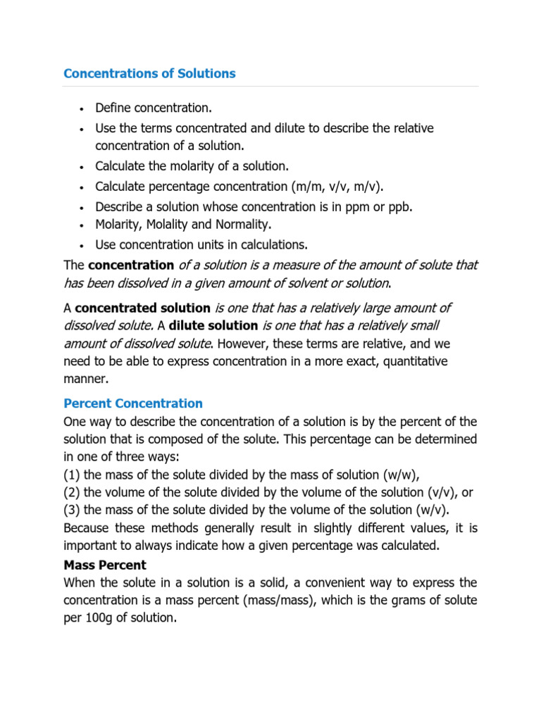 Understanding Solution Concentration Calculations | PDF | Concentration | Parts Per Notation