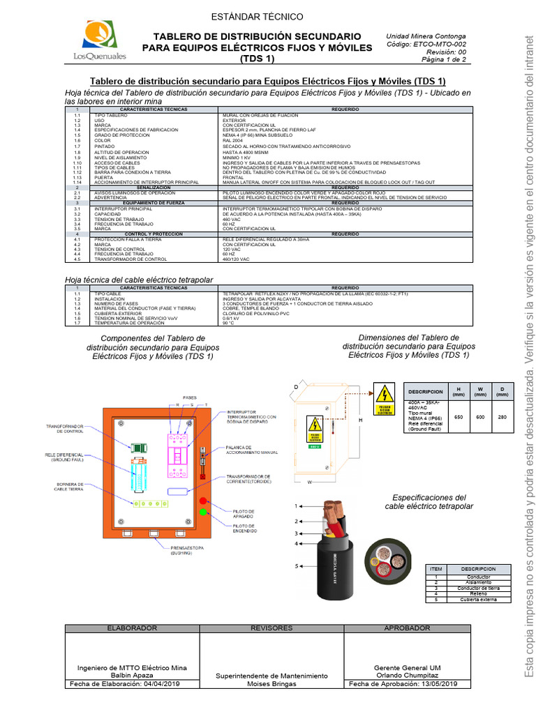 ETCO-MTO-002 Tablero Distribución Secundario (TDS 1), Rev. 00 | PDF