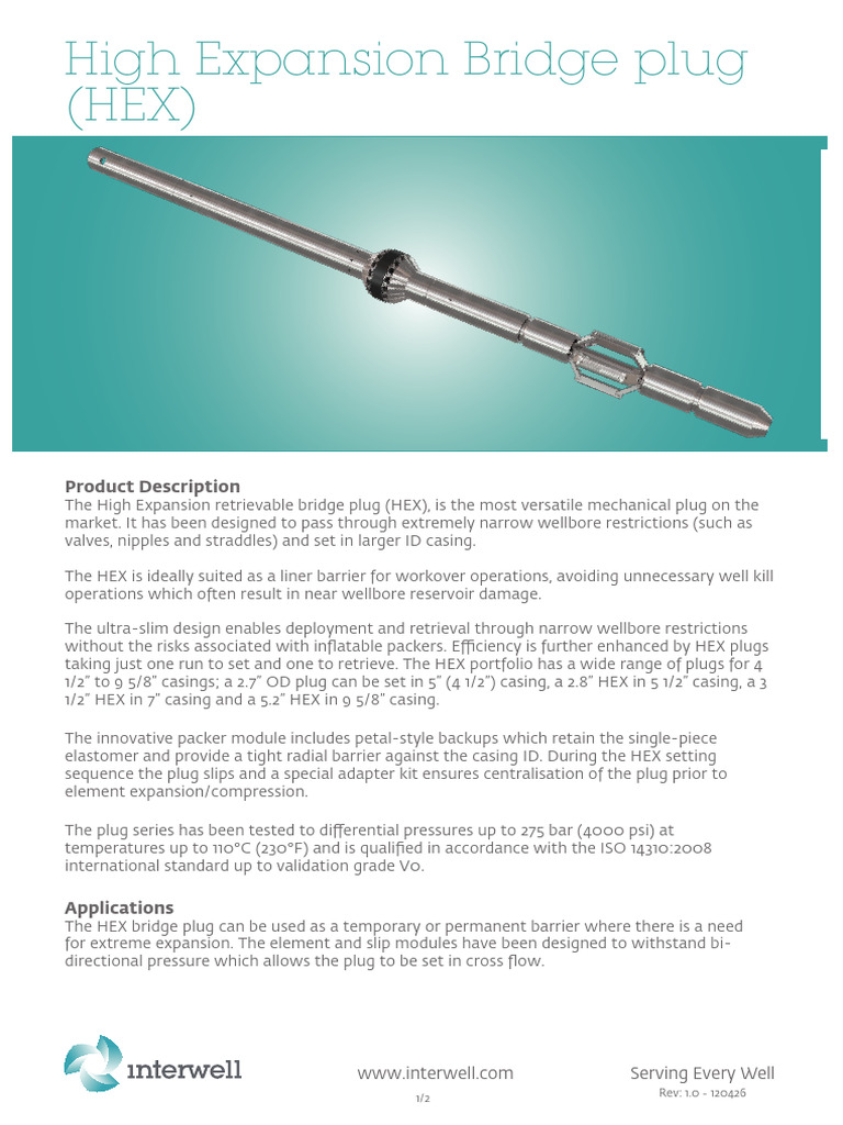 High Expansion Bridge Plug (HEX) Overview | PDF | Pipe (Fluid ...