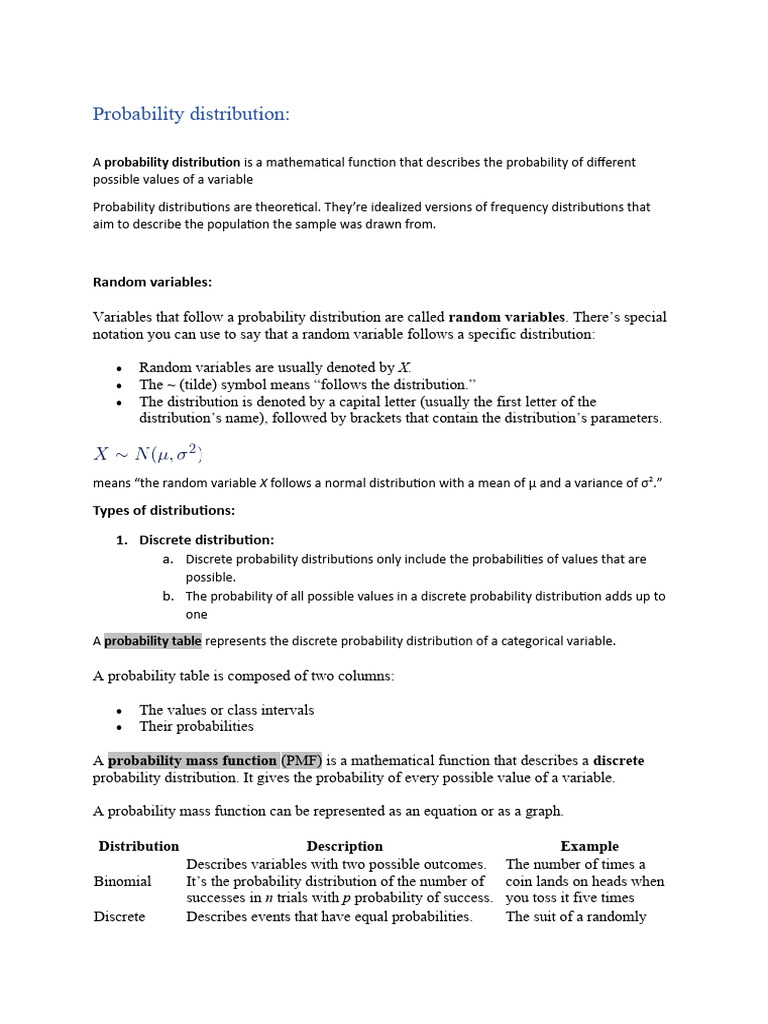 Probability Distribution | PDF | Probability Distribution | Normal ...