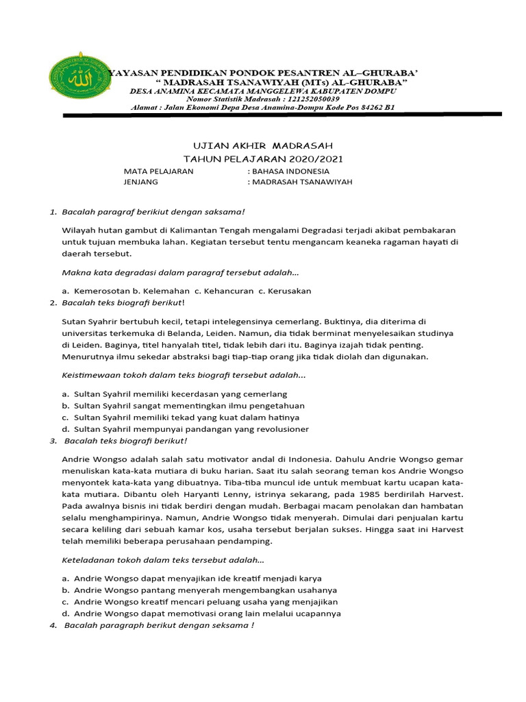 Soal BAHASA Indonesia Kelas 9 | PDF | Kajian Bahasa Asing