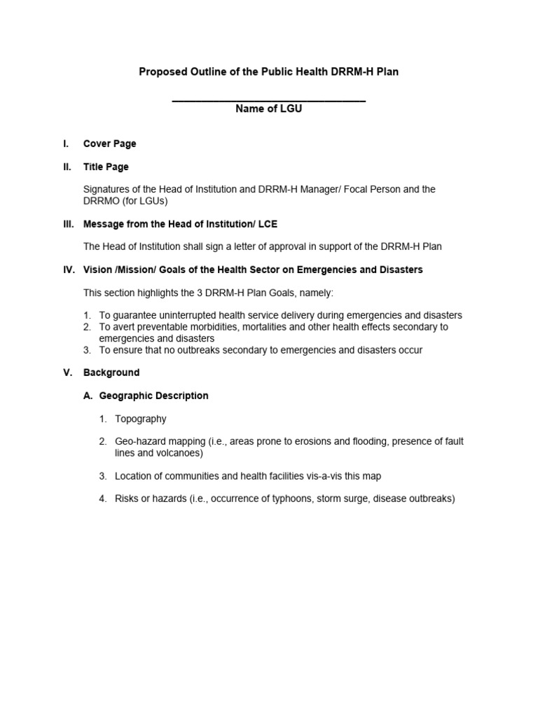 DRRM-H Plan - Template | PDF | Hazards | Mortality Rate