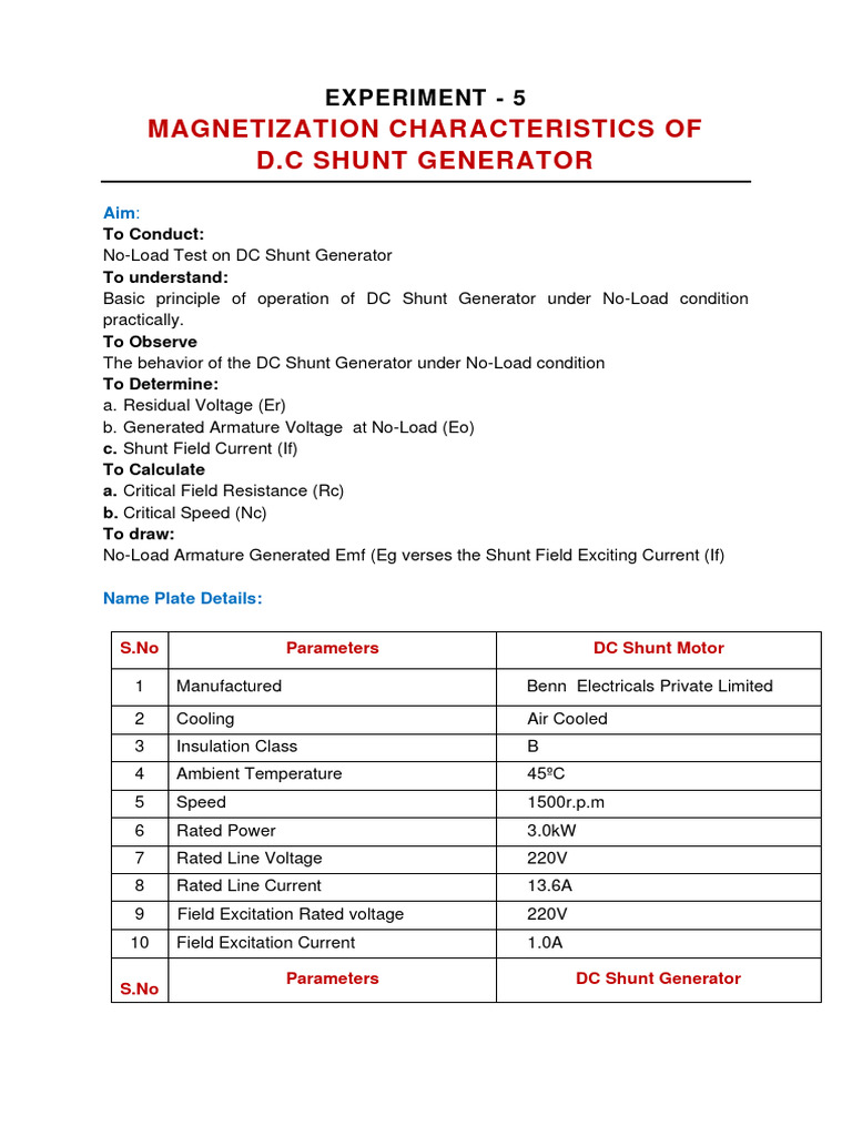 Magnetization Characteristics of DC Shunt Generator | PDF | Electric ...