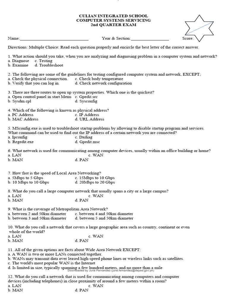 Css 2nd Quarter Exam | PDF | Computer Network | Wide Area Network