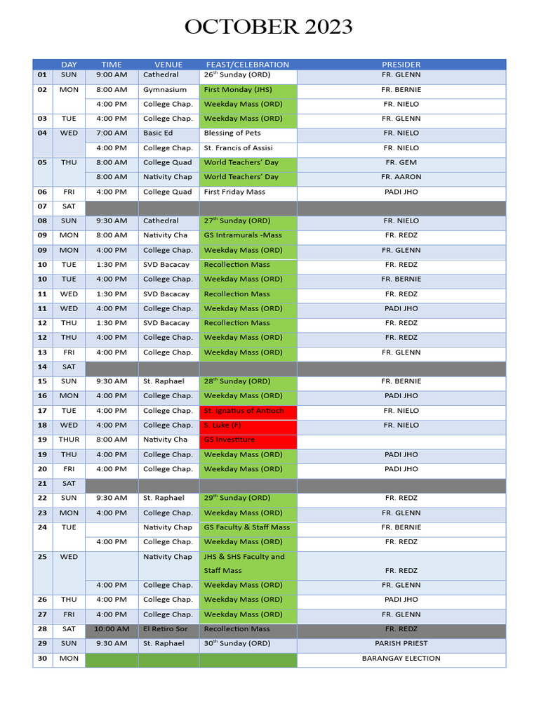 Mass-Schedule-October Final | PDF