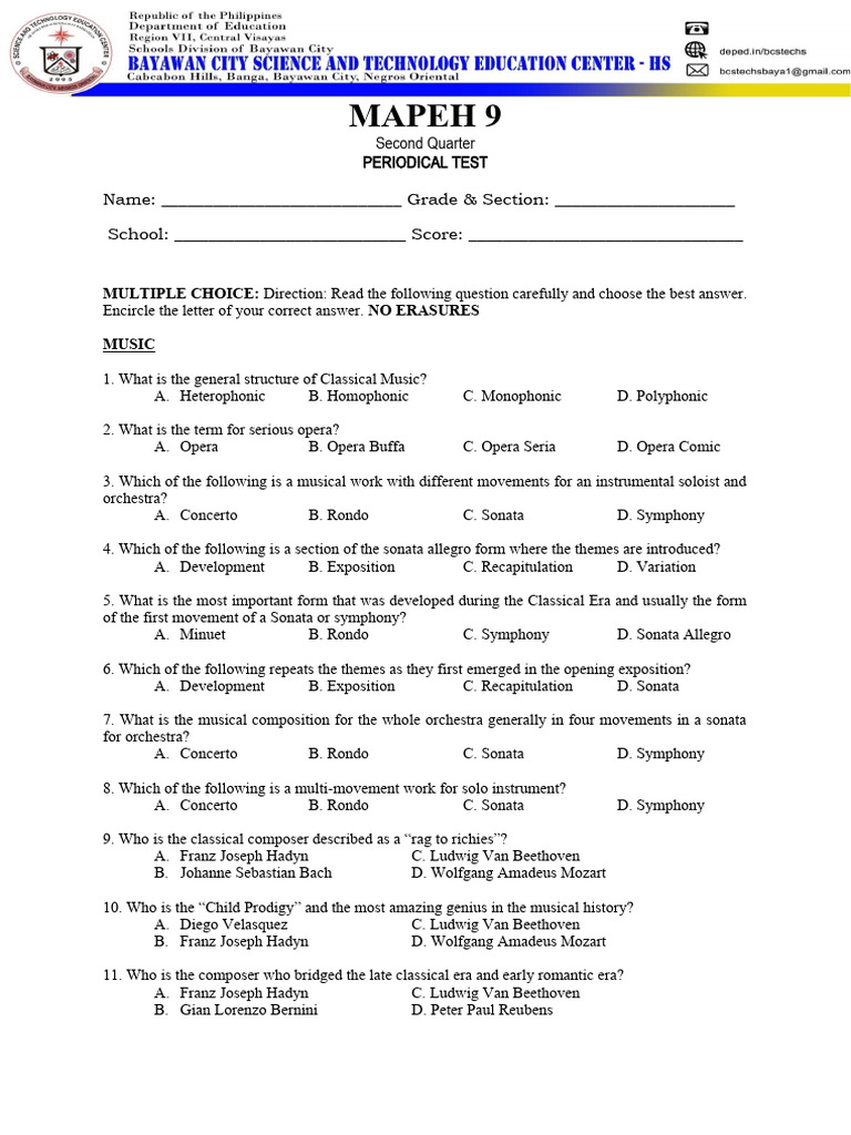 PT G9 Mapeh | PDF | Substance Abuse | Classical Music