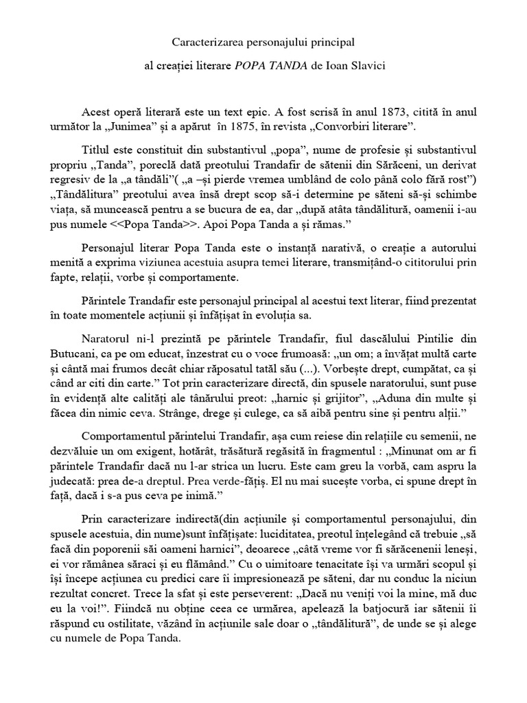 Personaj- caracterizare | PDF