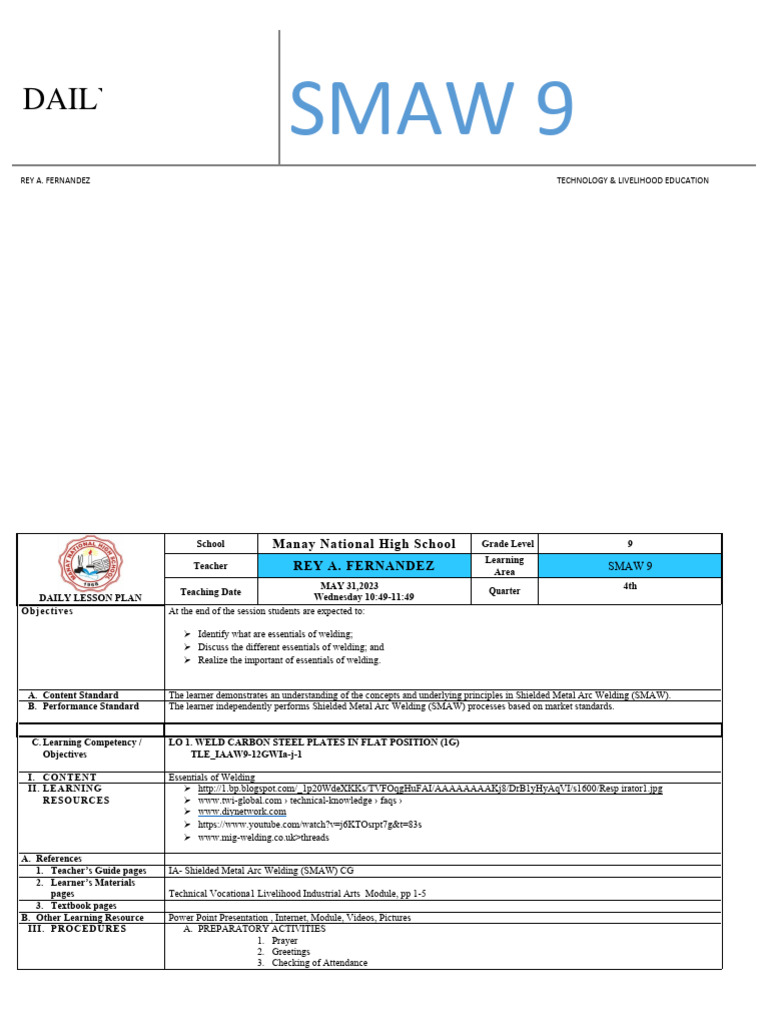 DLL Smaw | PDF | Welding | Construction