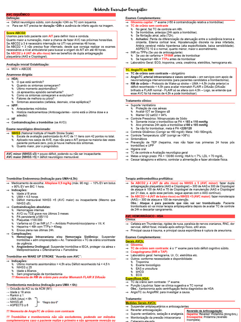Resumo AVC e HIC | PDF | AVC | Medicina Clínica