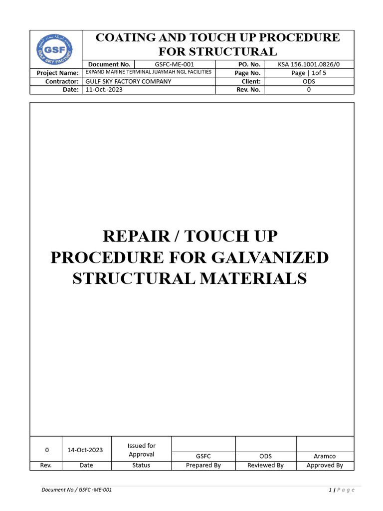 Touch-Up Procedure For Galvanized Structural Materials | PDF | Computers