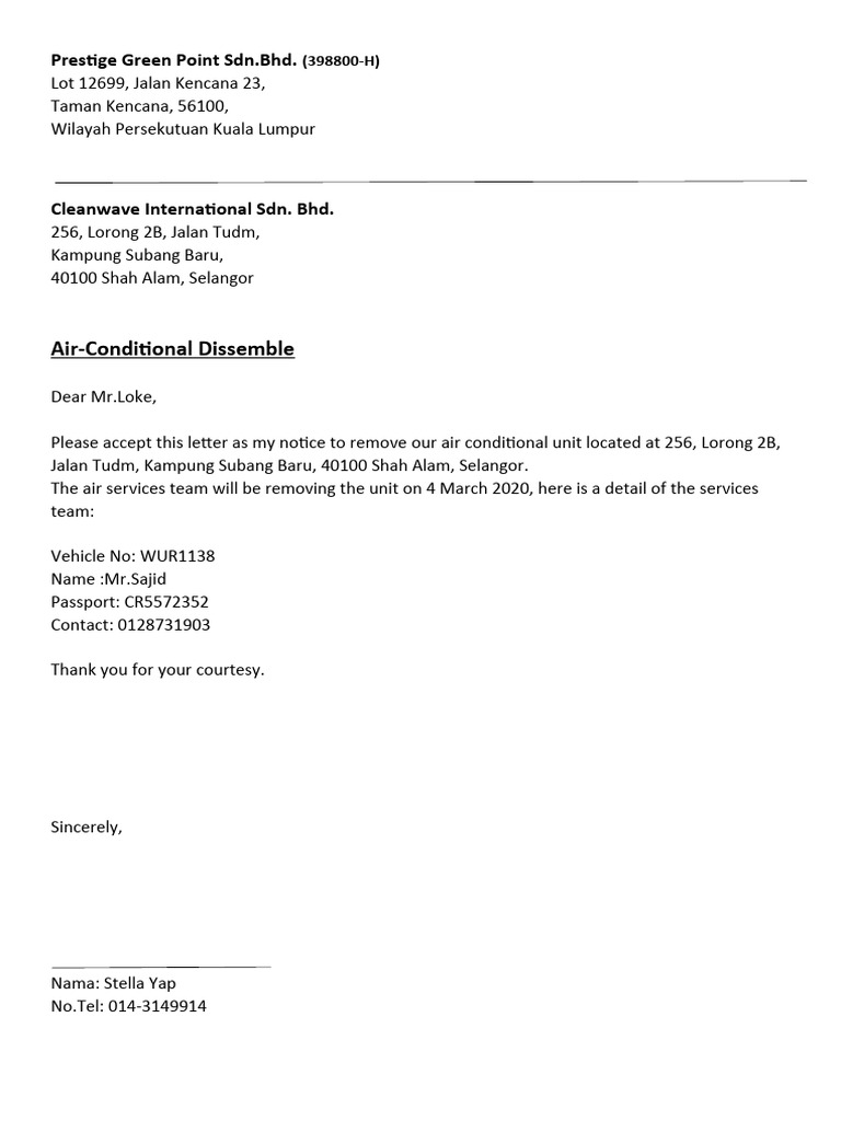 Aircon Service Letter | PDF