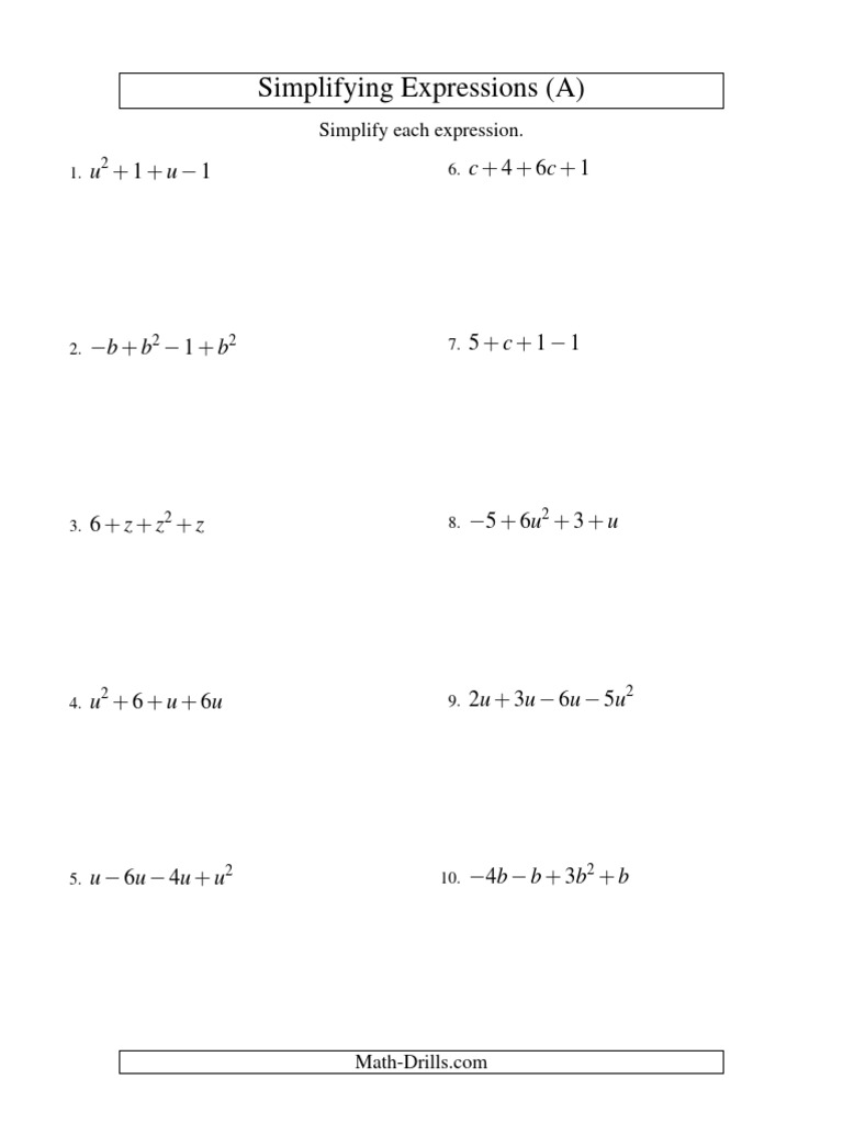 Simplifying Algebraic Expressions With One Variable And Four Terms
