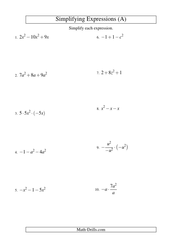 Simplifying Algebraic Expressions With One Variable and Three Terms | PDF