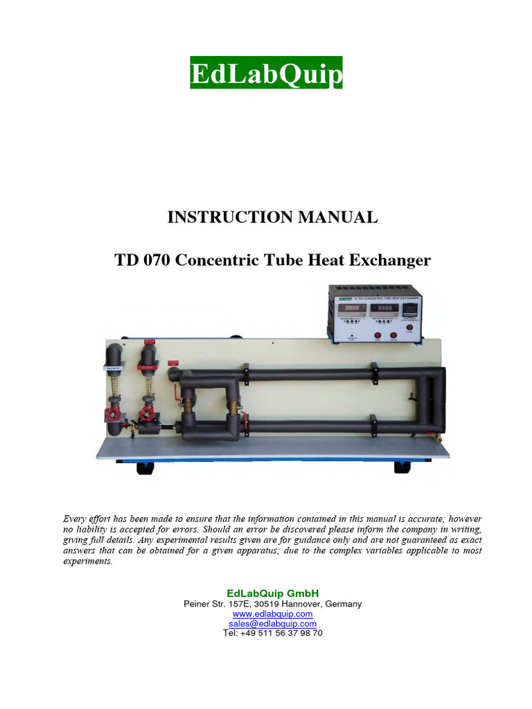 TD 070 Concentric Tube Heat Exchanger - EdlabQuip - 01-2016 | PDF