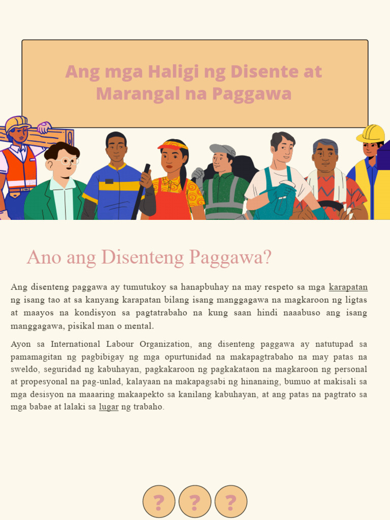 Ang Mga Haligi NG Disente at Marangal Na Paggawa | PDF