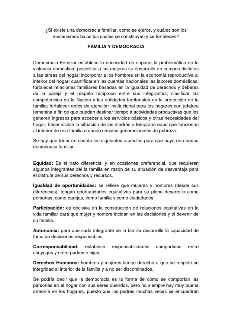 Democracia Familiar: Conceptos y Ejemplos | PDF | Familia | Democracia