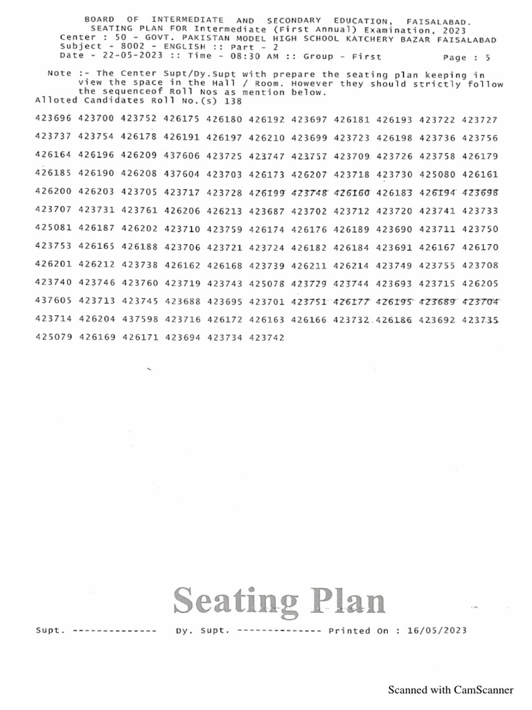 BISE Seating Plan | PDF