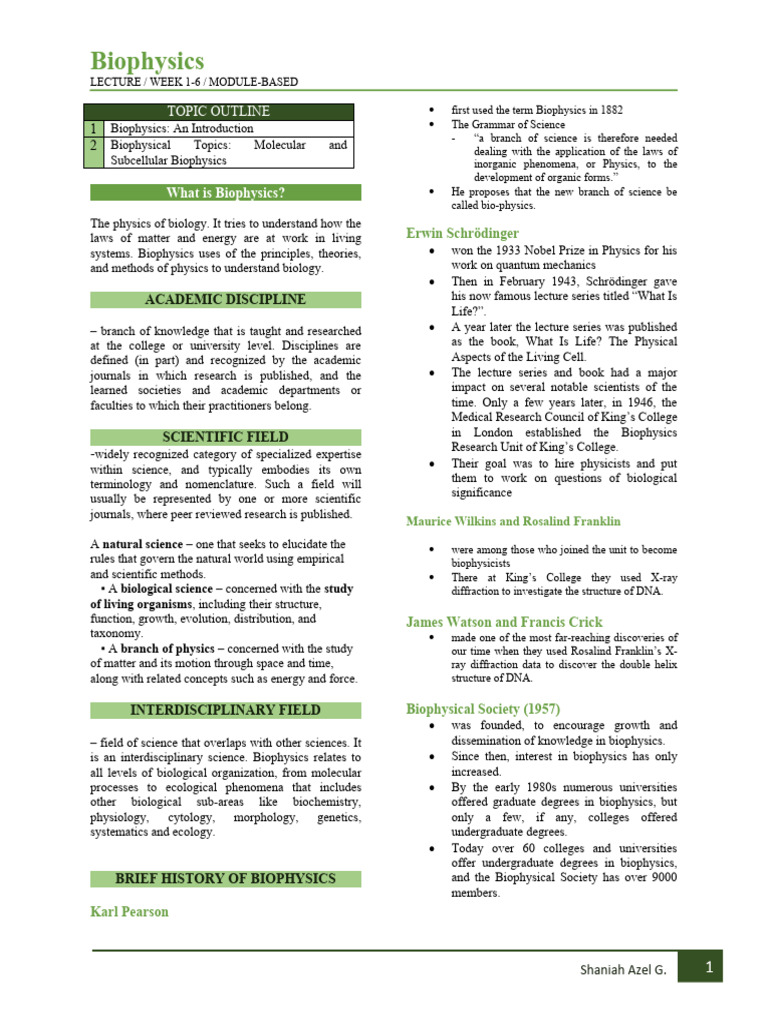 Biophysics Lecture (Prelims Reviewer) | PDF | Protein Structure ...