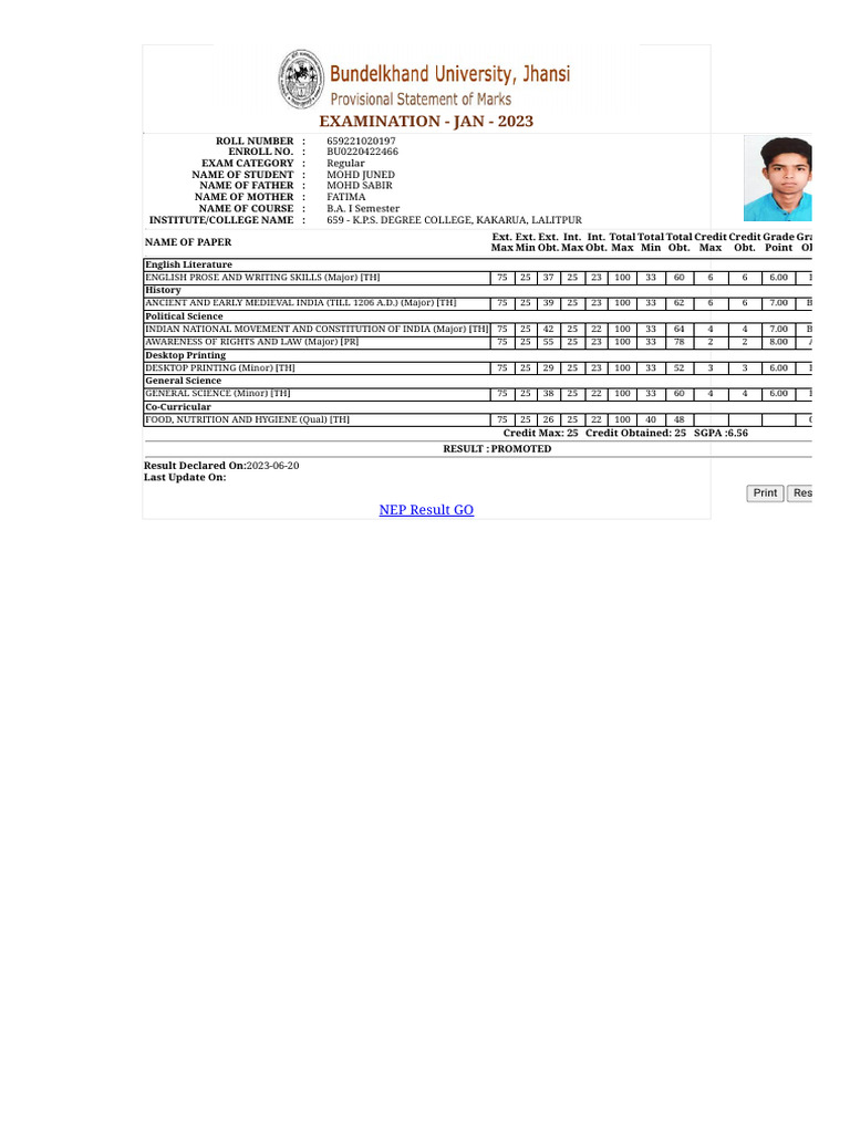 1st Semester Result | PDF