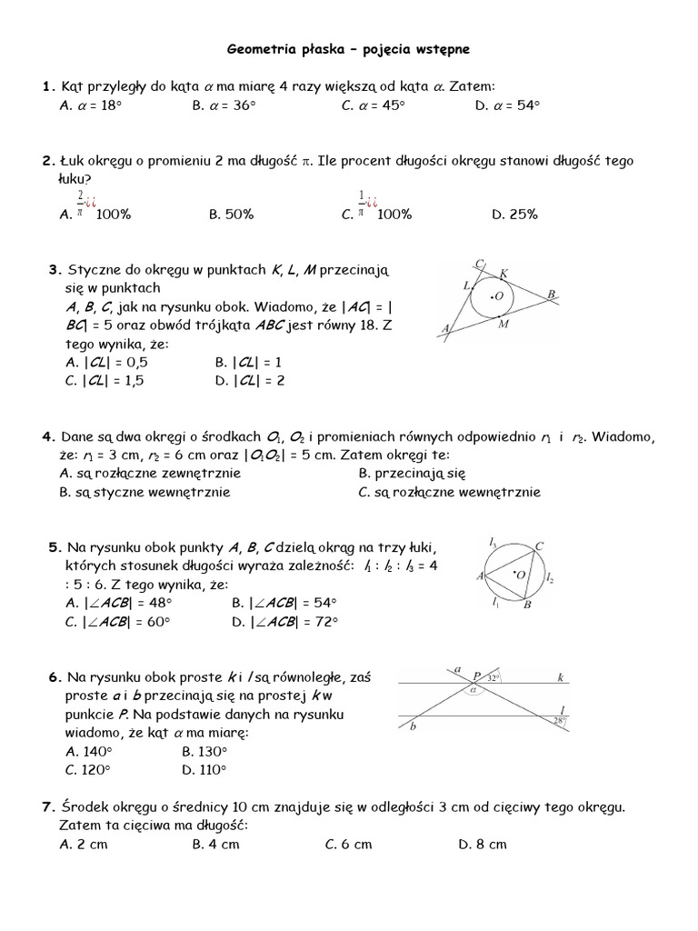 Geometria Płaska Pojęcia Wstępne | PDF