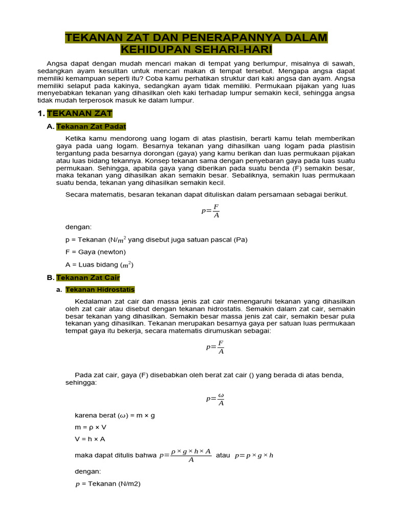 Tekanan Zat Dan Penerapannya Dalam Kehidupan Sehari | PDF | Kajian Bahasa Asing | Metode & Bahan ...