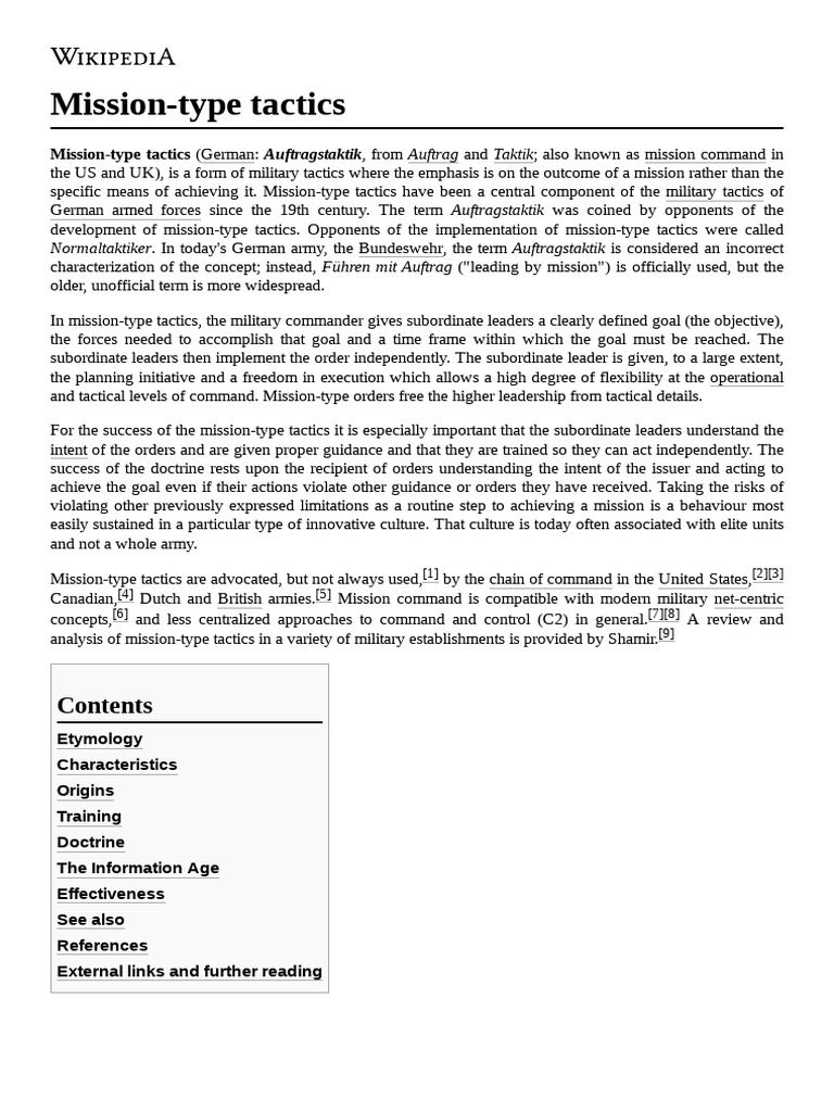 Mission-Type Tactics | PDF | Military | Government