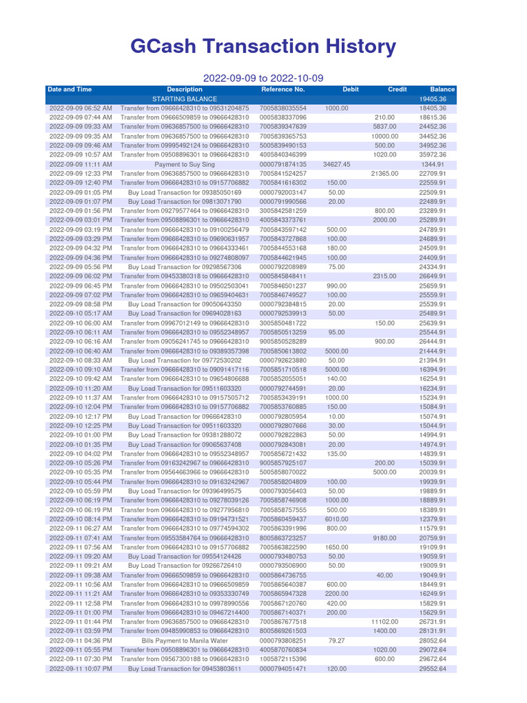 GCash Transaction History: Sep-Oct 2022 | PDF | Financial Transaction ...