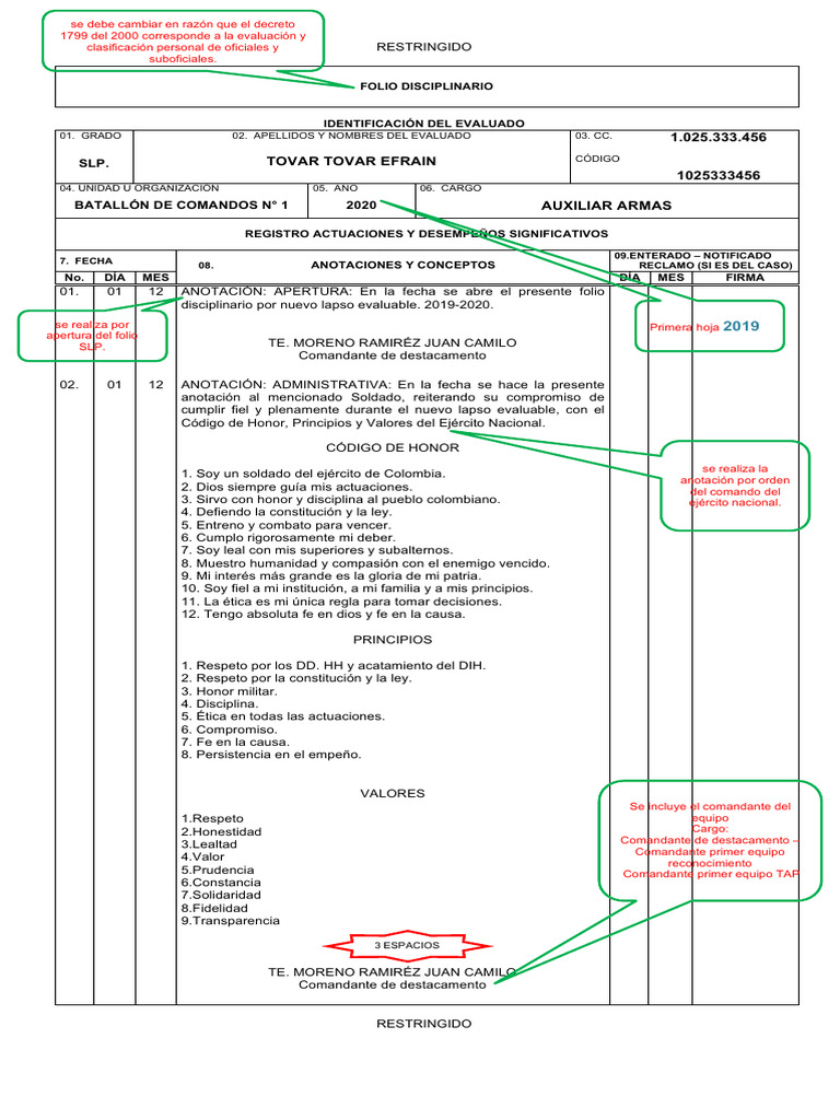 Modelo Folio Disciplinario SLP 2 | PDF | Regimiento | Militar