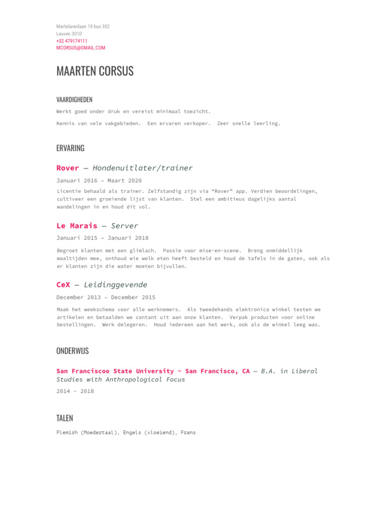 Maarten Corsus CV (nieuw) | PDF
