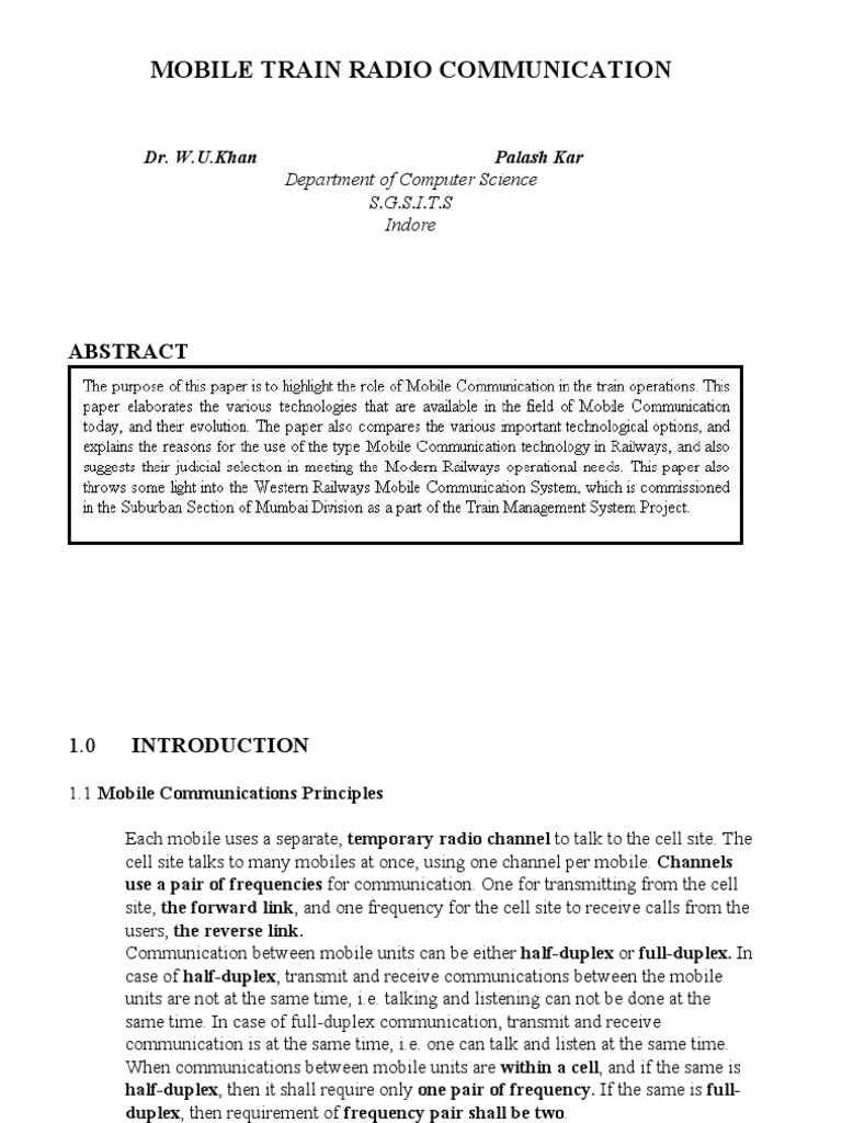 Mobile Radio Communication for Trains | PDF | Duplex ...