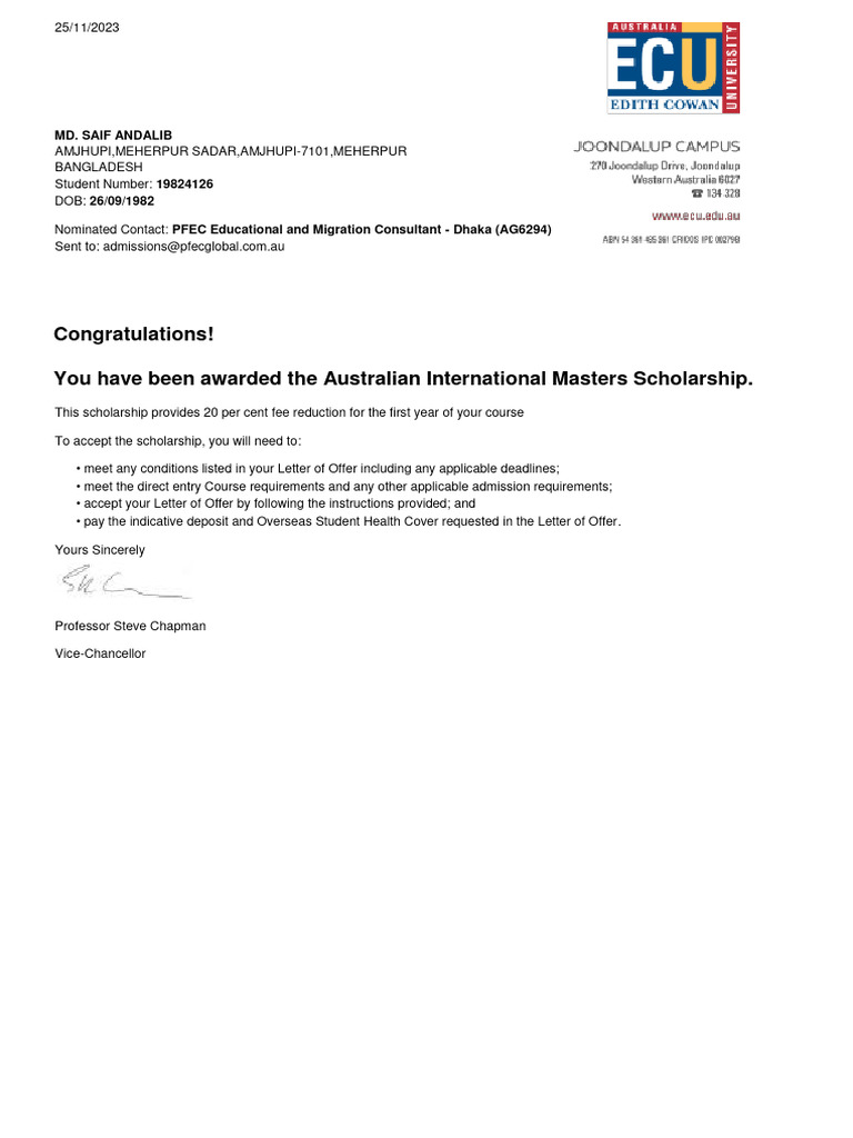 Ecu Offer Letter Md. Saif Andalib | PDF