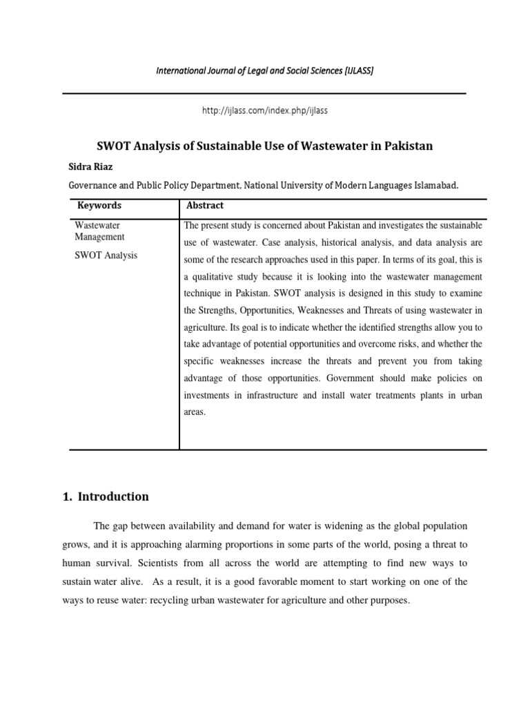 SWOT Analysis of Sustainable Use of Wastewater | PDF | Sewage Treatment ...