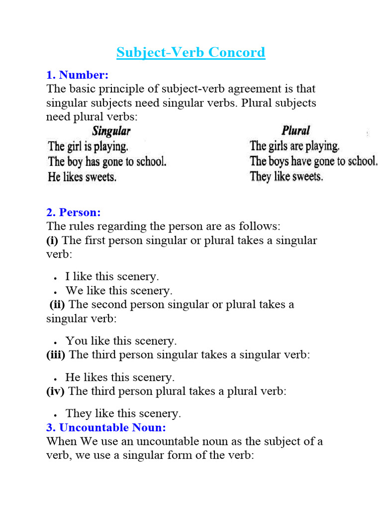 Subject Verb Concord | PDF | Grammatical Number | Plural