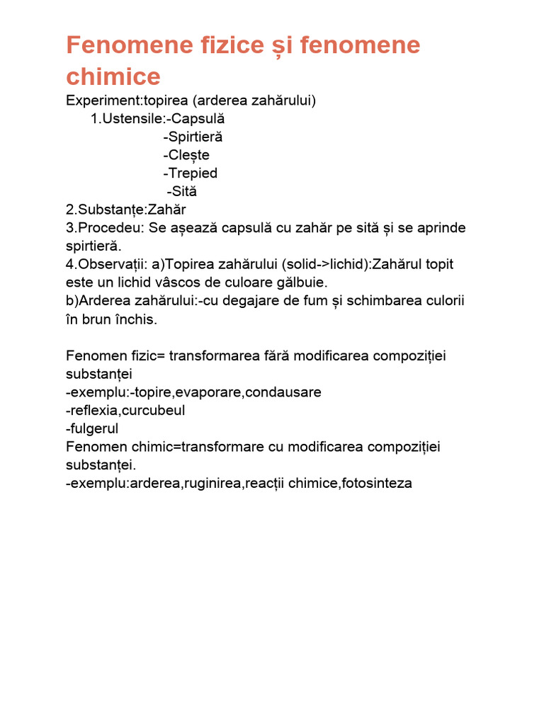 Fenomene Fizice Și Fenomene Chimice | PDF