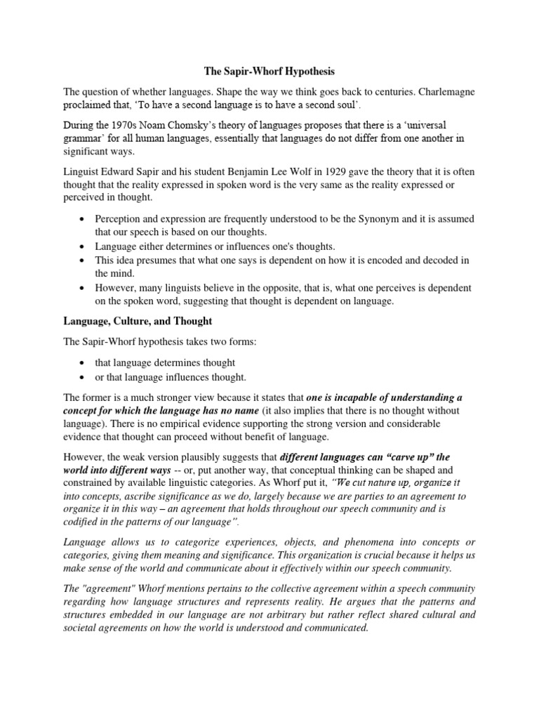 The Sapir-Whorf Hypothesis | PDF