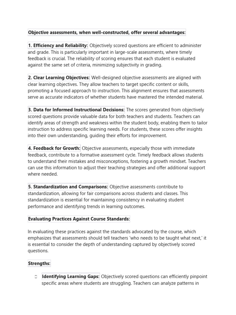 Objective assessments | PDF | Educational Assessment | Human Communication