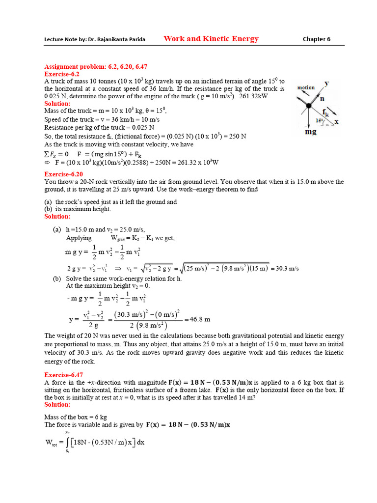 Solution To Assigment Problem - Chapter - 6 - Work and Kinetic Energy ... Solution To Assigment Problem - Chapter - 6 - Work and Kinetic Energy ...