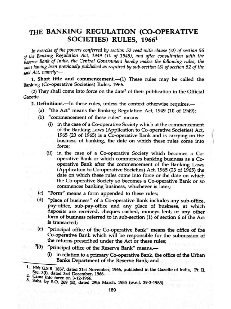 Banking Regulations (Co-Operative Societies) Rules, 1966 | PDF