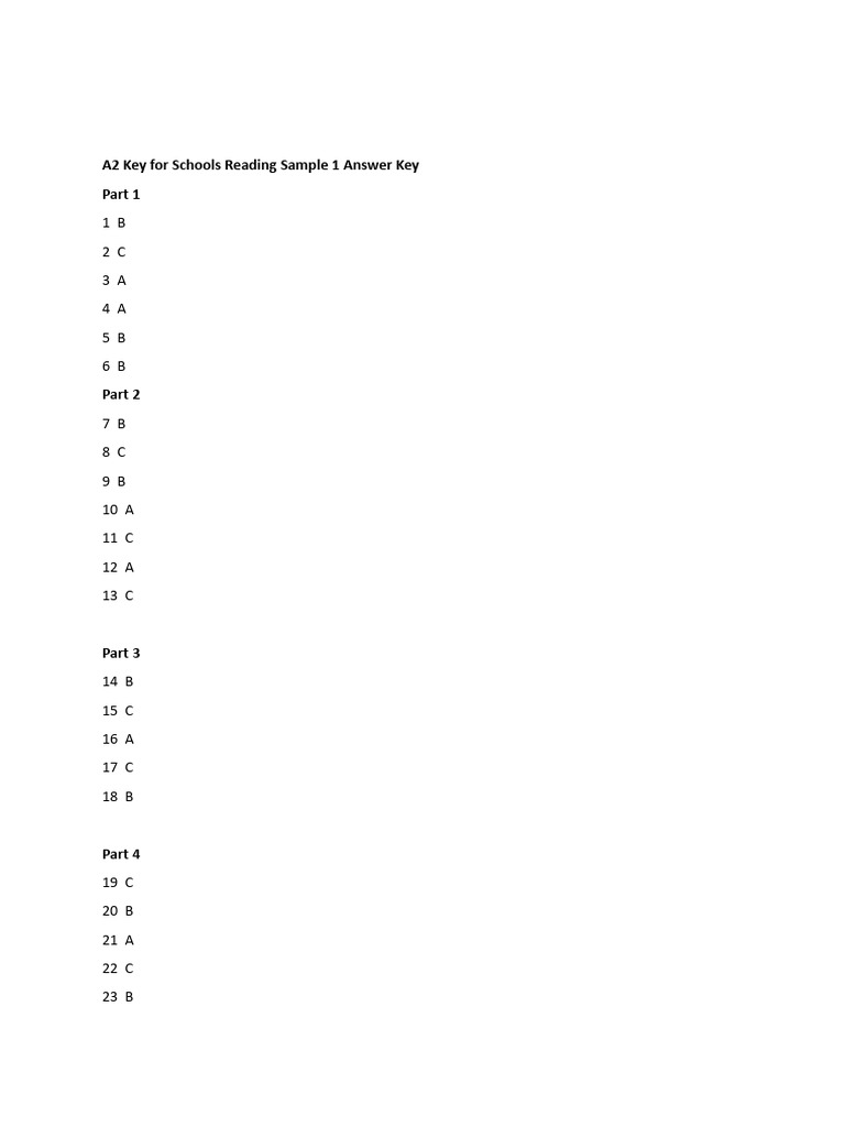 A2 Key Schools Reading Answers | PDF