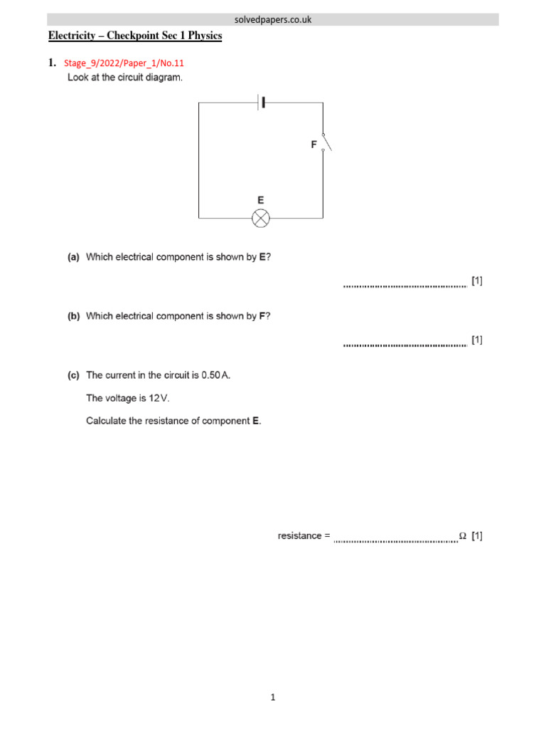 2022 14 Electricity Checkpoint - Sec - 1 Physics Progression | PDF