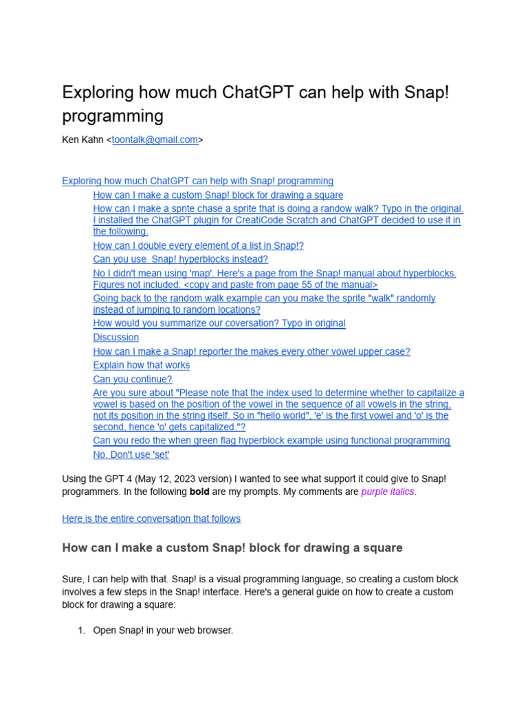 Exploring How Much ChatGPT Can Help With Snap | PDF | Letter Case | String (Computer Science)