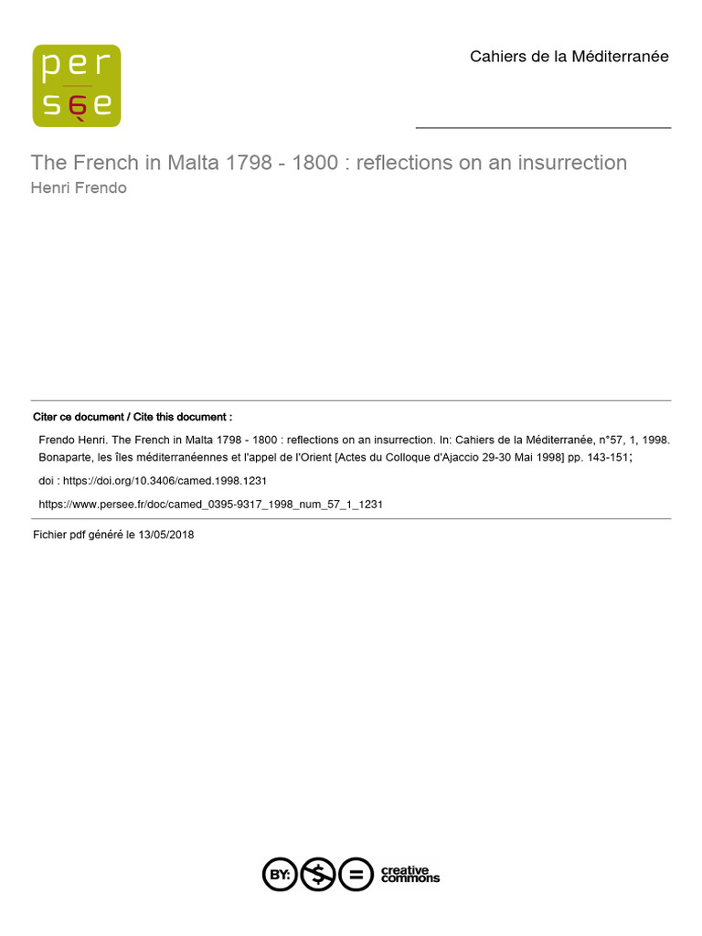 Henry Frendo, The French in Malta... | PDF | Malta