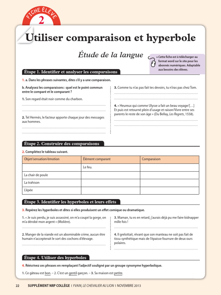 Fiche Comparaison Et Hyperbole | PDF