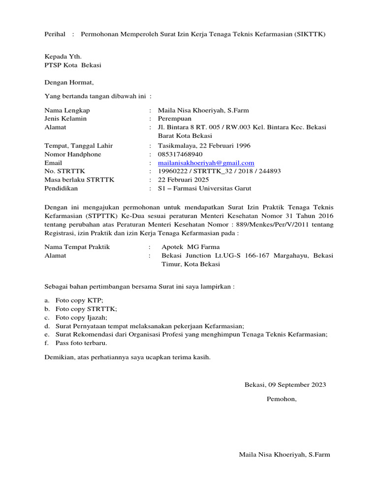 Surat Permohonan Memperoleh Sikttk Mg Farma Pdf