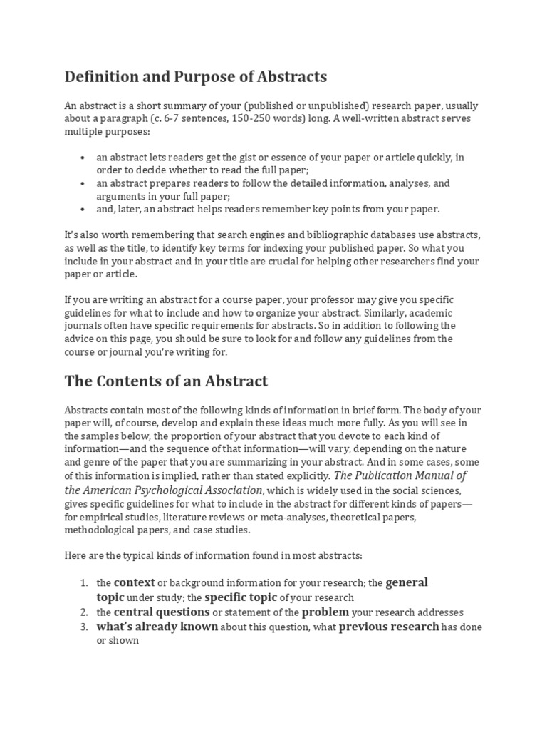 Definition and Purpose of Abstracts | PDF