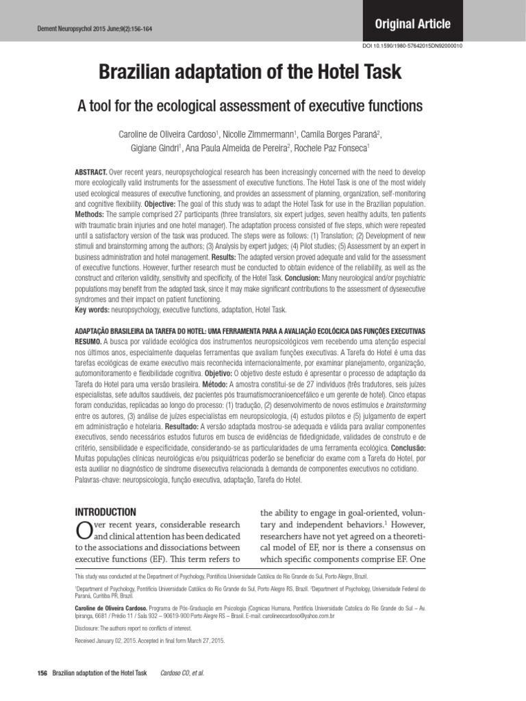 Brazilian Adaptation of The Hotel Task: A Tool For The Ecological Assessment of Executive ...