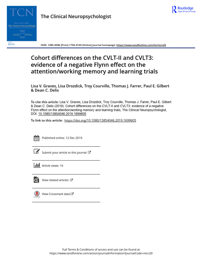 Cohort Differences On The CVLT-II and CVLT3 - Evidence of A Negative ...