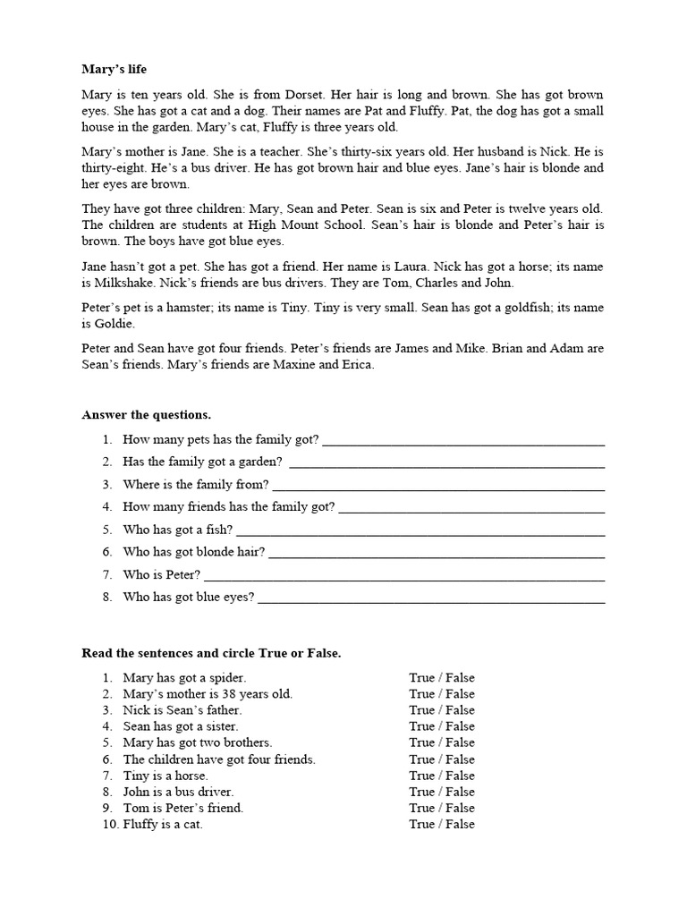 Mary’s Family and Pets Overview | PDF | Language Arts & Discipline