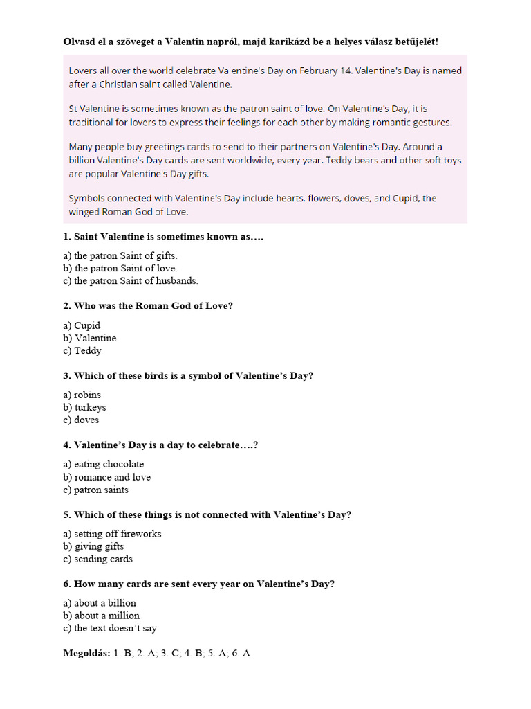 A1 Reading Valentines Day | PDF