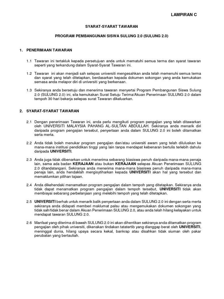 (Item No5) Update LAMPIRAN C - Syarat-Syarat Tawaran SULUNG 2.0 | PDF